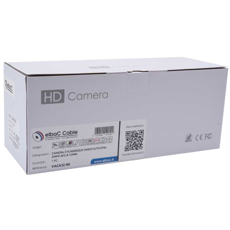 Caméra cylindrique AHD/CVI/TVI/PAL 2MPX AF2.8- 12MM - ELBAC - Camér...